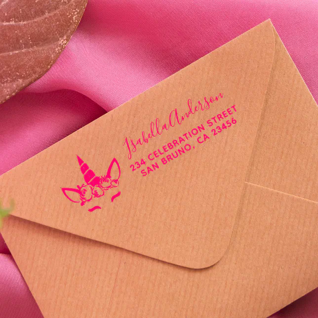 Magical Unicorn Cute Script Custom Return Address Self-inking Stamp ...