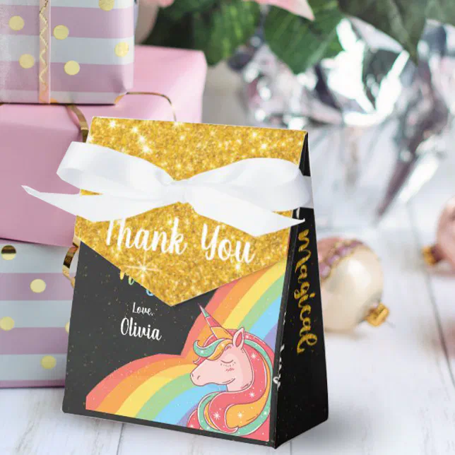 Magical Unicorn Faux Glitter Birthday Favor Box | Zazzle