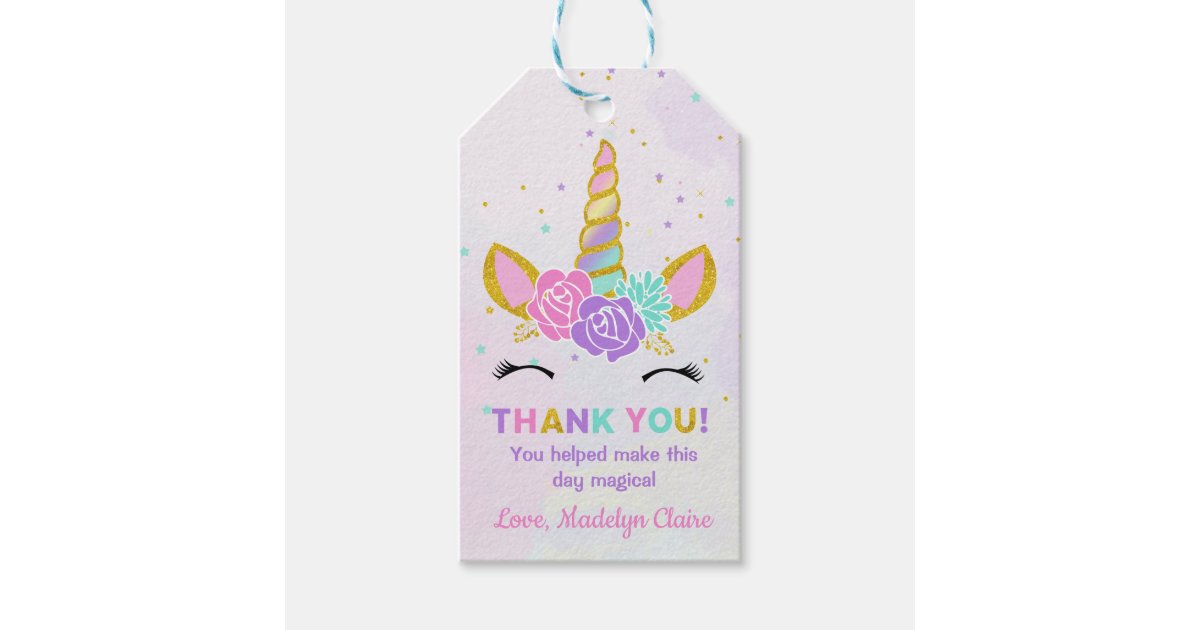 Magical Unicorn Glitter Stars Birthday Favor Gift Tags | Zazzle