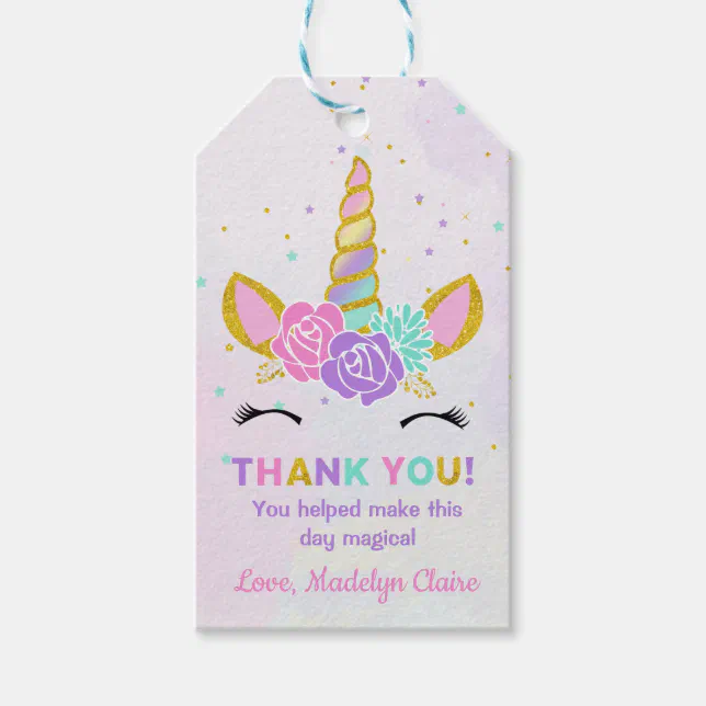 Magical Unicorn Glitter Stars Birthday Favor Gift Tags | Zazzle
