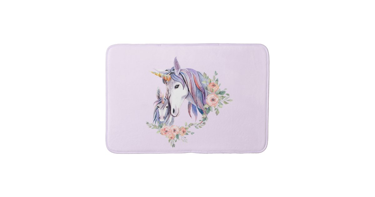 Magical Unicorn Mom & Baby Watercolor Bath Mat | Zazzle