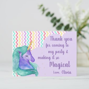 Magical Unicorn Pastel Chevron Kids Birthday Thank You Card | Zazzle