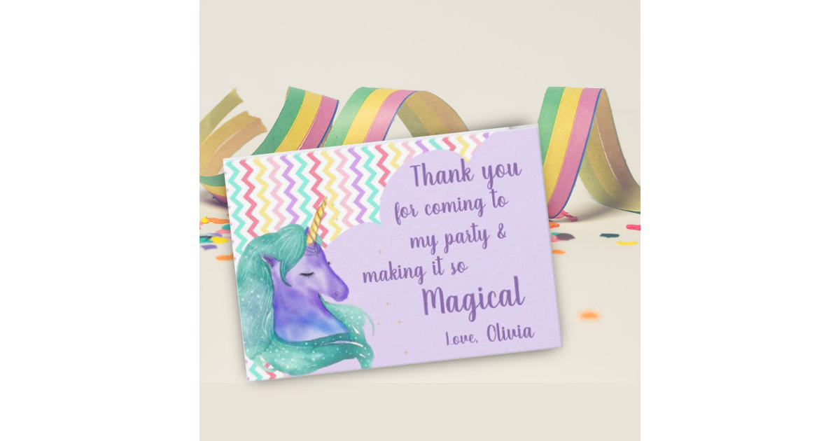 Magical Unicorn Pastel Chevron Kids Birthday Thank You Card | Zazzle