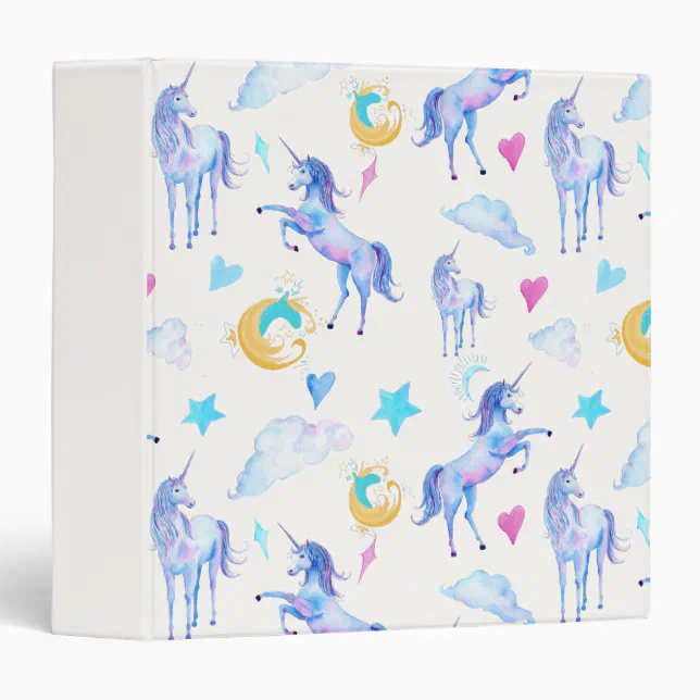 Magical Unicorn Pattern Watercolor Fantasy Design Binder | Zazzle