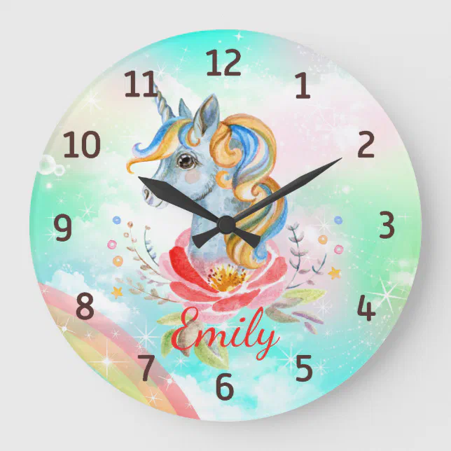 Magical Unicorn Rainbow Personalized Wall Clock | Zazzle