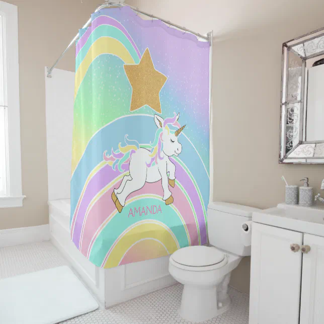 Magical Unicorn Rainbow Shower Curtain Zazzle