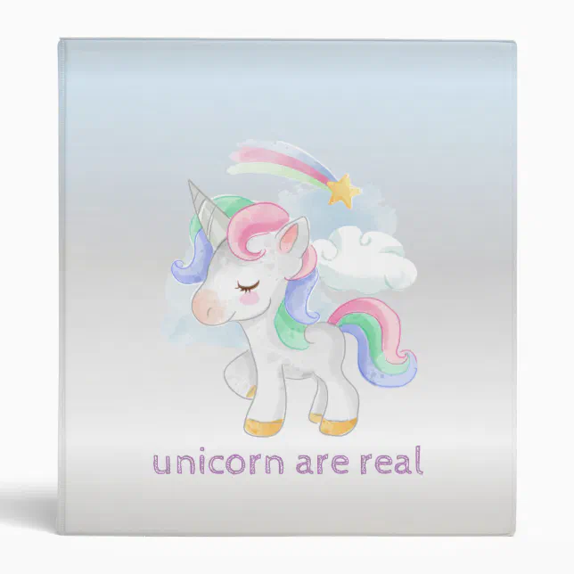 Magical Unicorn Rainbow Star Silver 3 Ring Binder | Zazzle