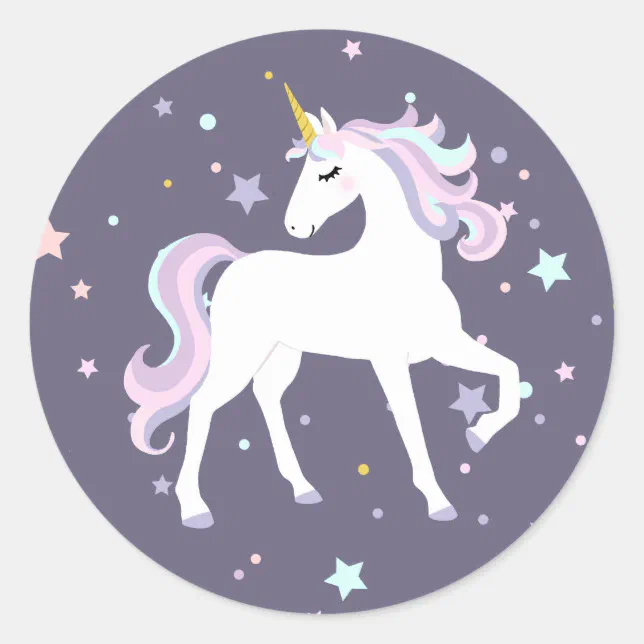 Magical Unicorn Round Sticker. Classic Round Sticker | Zazzle