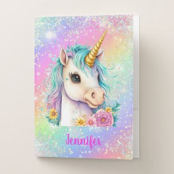 Magical Unicorn Sparkle Rainbow Pocket Folder | Zazzle