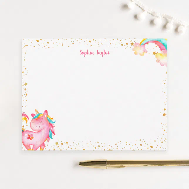 Magical Unicorn Stars Kids Personalized Stationery Note Card | Zazzle