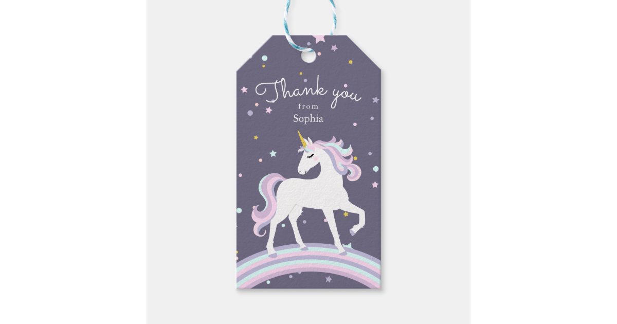 Magical Unicorn Thank You Gift Tags | Zazzle