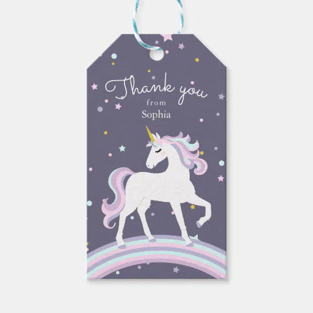 Magical Unicorn Thank You Gift Tags | Zazzle