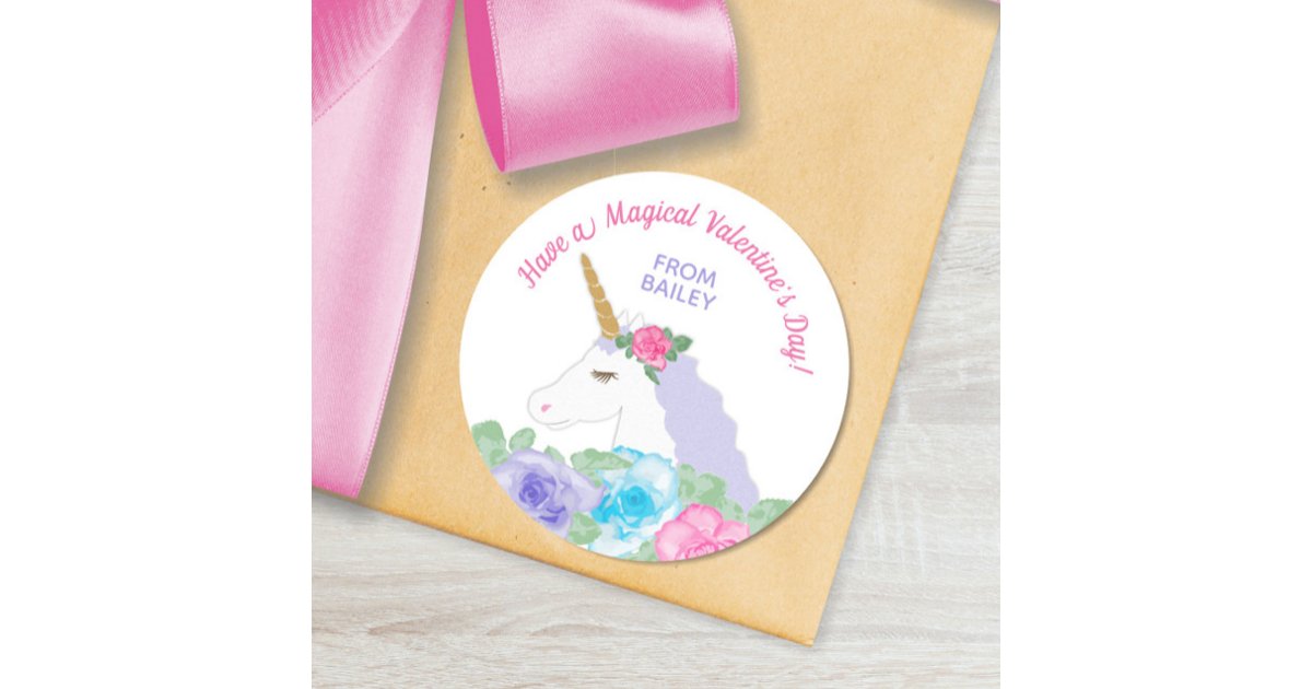 Magical Unicorn Valentine's Day Favor Tag Sticker | Zazzle