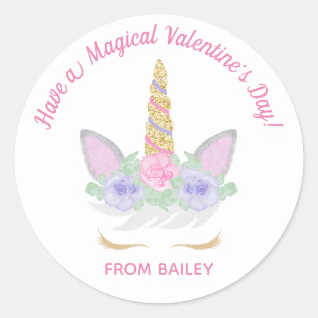 Magical Unicorn Valentine's Day Label or Sticker | Zazzle