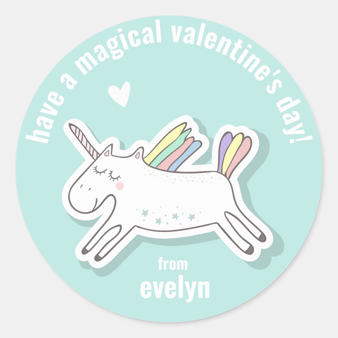 Magical Valentine's Day - Cute Kids Unicorn Classic Round Sticker | Zazzle