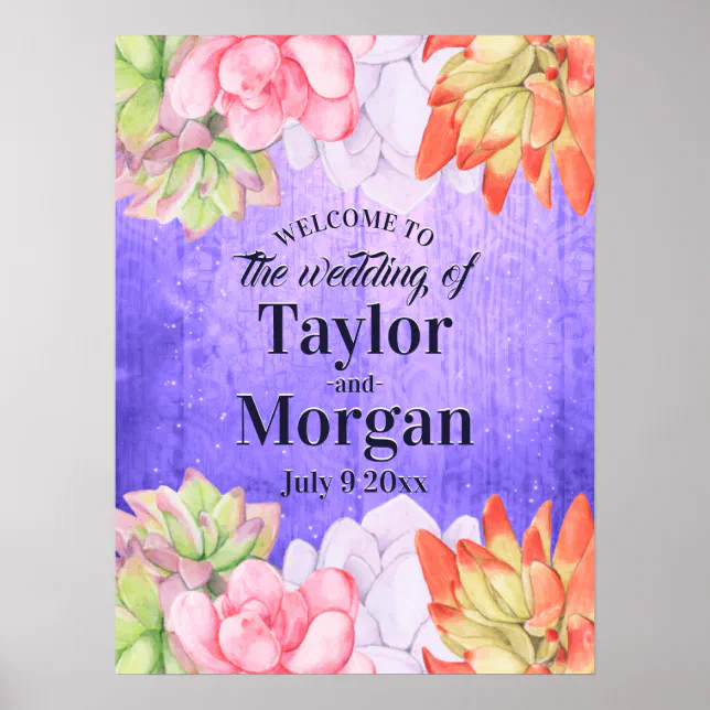 Magical Watercolor Succulents Wedding Welcome Poster | Zazzle