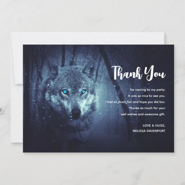 Magical Wild Wolf with Amazing Blue Eyes Thank You Card | Zazzle