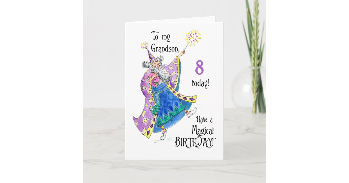 Magician 8th Birthday Card for Grandson | Zazzle