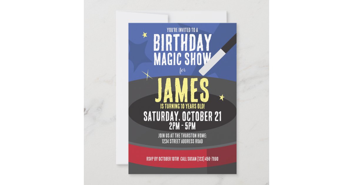 Magician Birthday Invitation - Top Hat & Stars | Zazzle