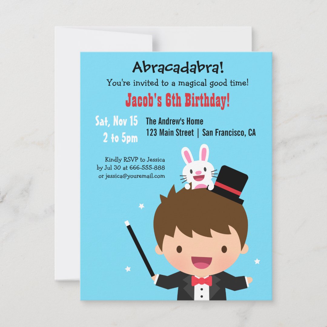 Magician Boy Kids Magic Birthday Party Invitation | Zazzle