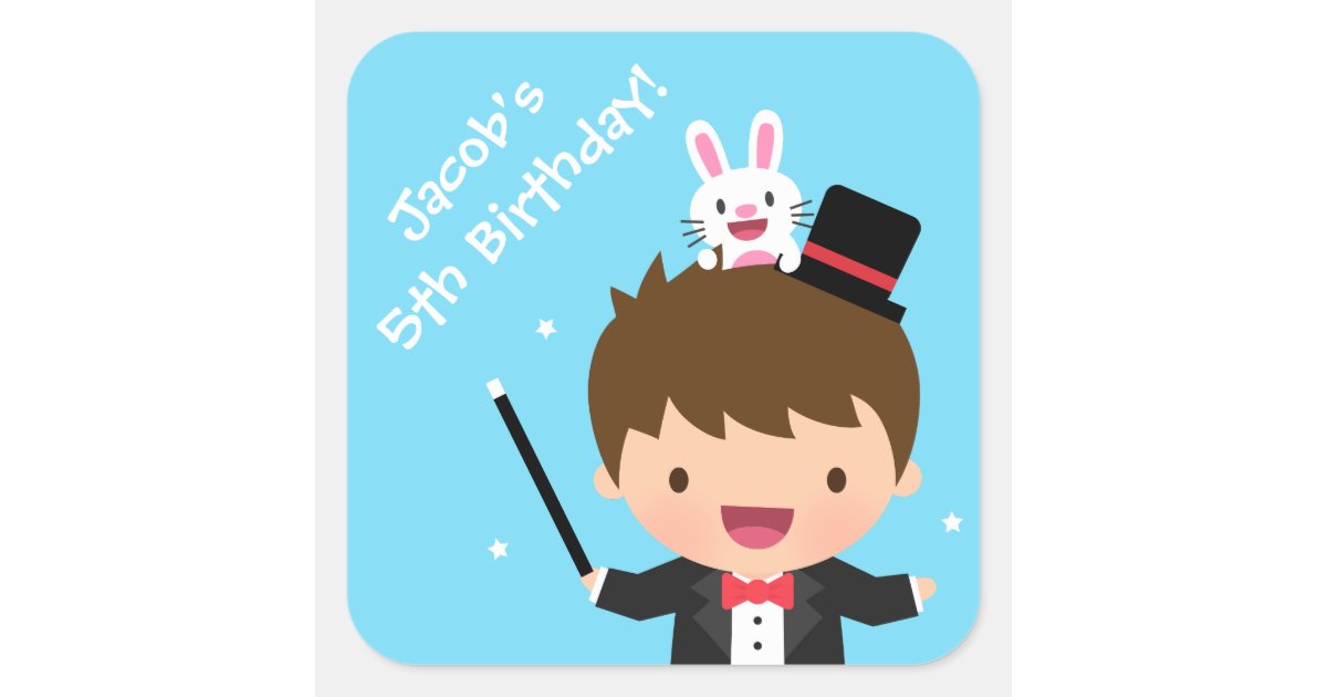 Magician Boy Kids Magic Birthday Party Square Sticker | Zazzle