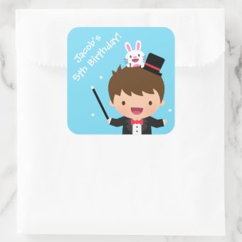 Magician Boy Kids Magic Birthday Party Square Sticker | Zazzle