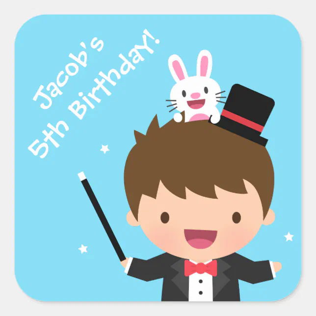 Magician Boy Kids Magic Birthday Party Square Sticker | Zazzle