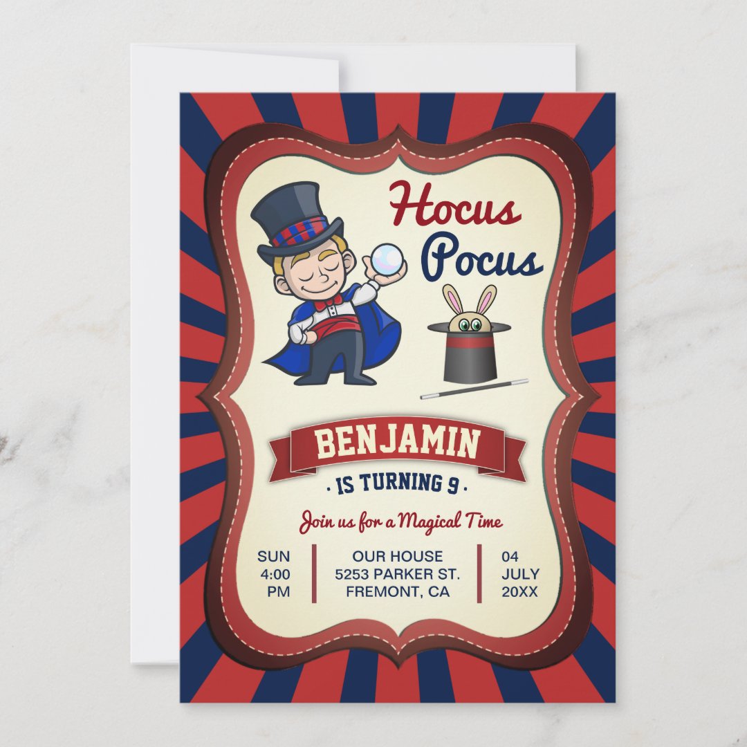Magician Boy Kids Magic Show Birthday Party Invite | Zazzle