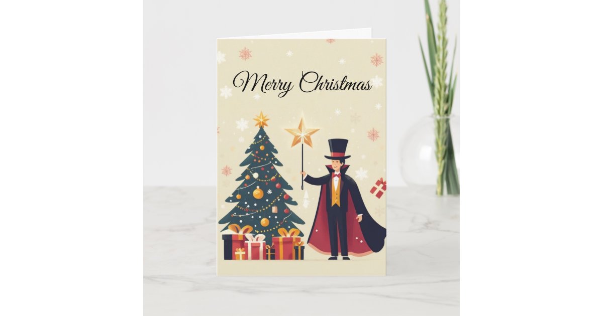 Magician & Christmas Tree Holiday Card | Zazzle