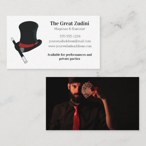 Magician Hat and Magic Wand Illusionists Business Card | Zazzle