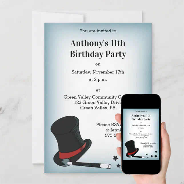 Magician Hat Magic Show Older Kids Party Invitation | Zazzle