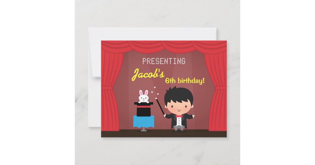 Magician Kids Magic Birthday Party Invitations | Zazzle