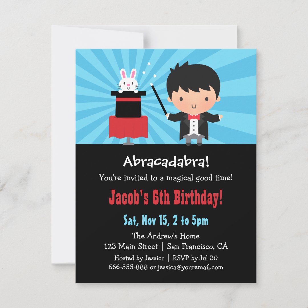 Magician Kids Magic Birthday Party Invitations | Zazzle