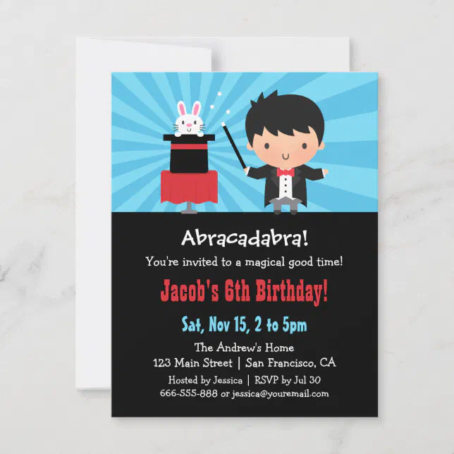Magician Kids Magic Birthday Party Invitations | Zazzle