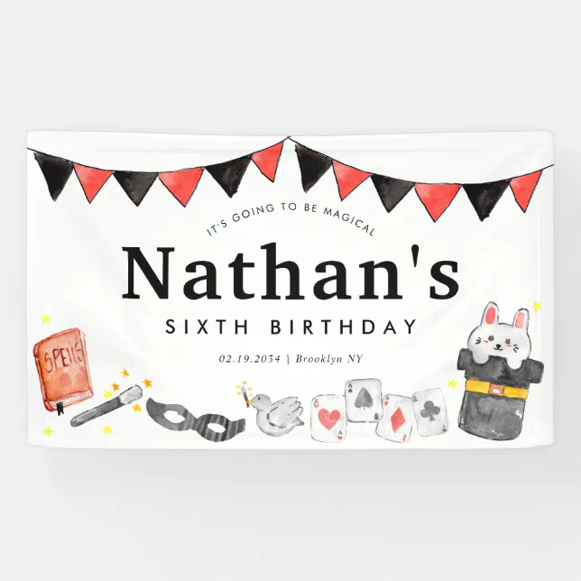 Magician Rabbit Wand Magic Show Birthday Party Banner | Zazzle