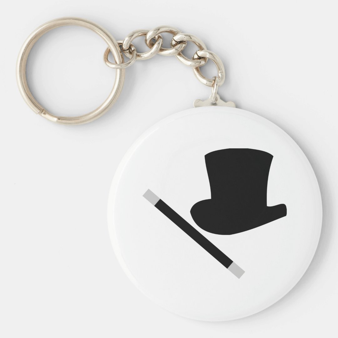 magician top hat and magic wand keychain | Zazzle