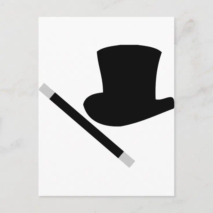 magician top hat and magic wand postcard | Zazzle