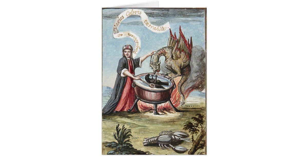 Magician's Cauldron and Dragon Greeting Card | Zazzle