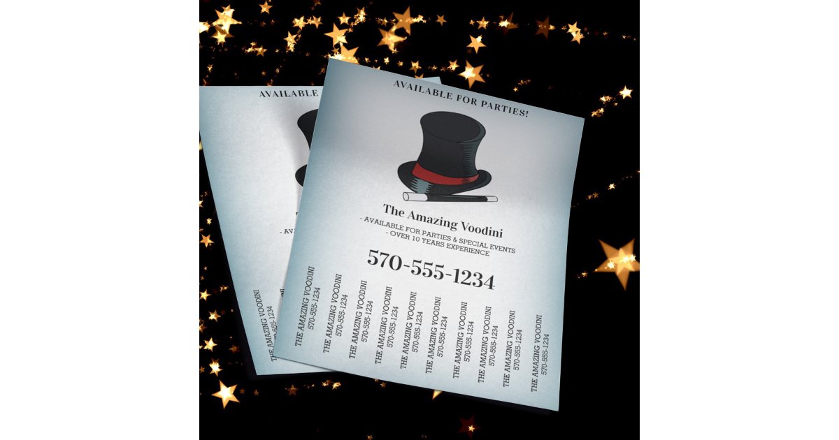 Magicians Hat and Magic Wand Flyer Tear Off Strips | Zazzle