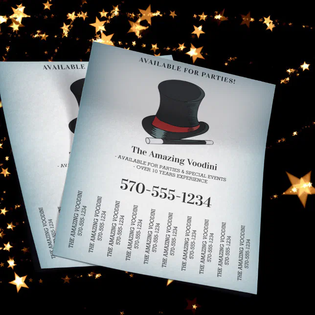 Magicians Hat and Magic Wand Flyer Tear Off Strips | Zazzle