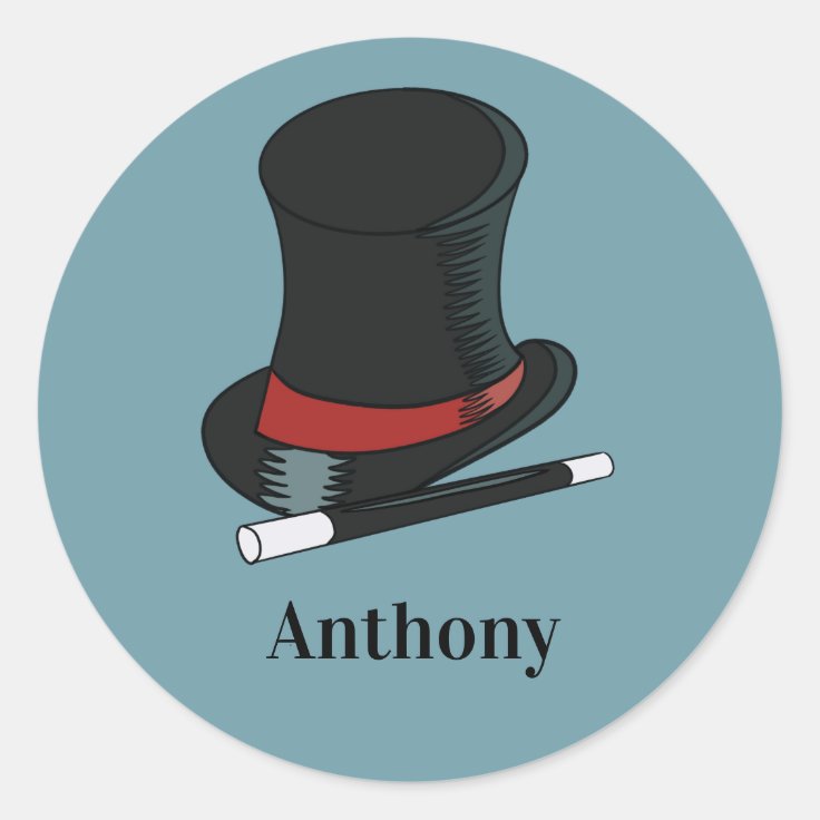 Magicians Hat and Magic Wand Personalized Classic Round Sticker | Zazzle