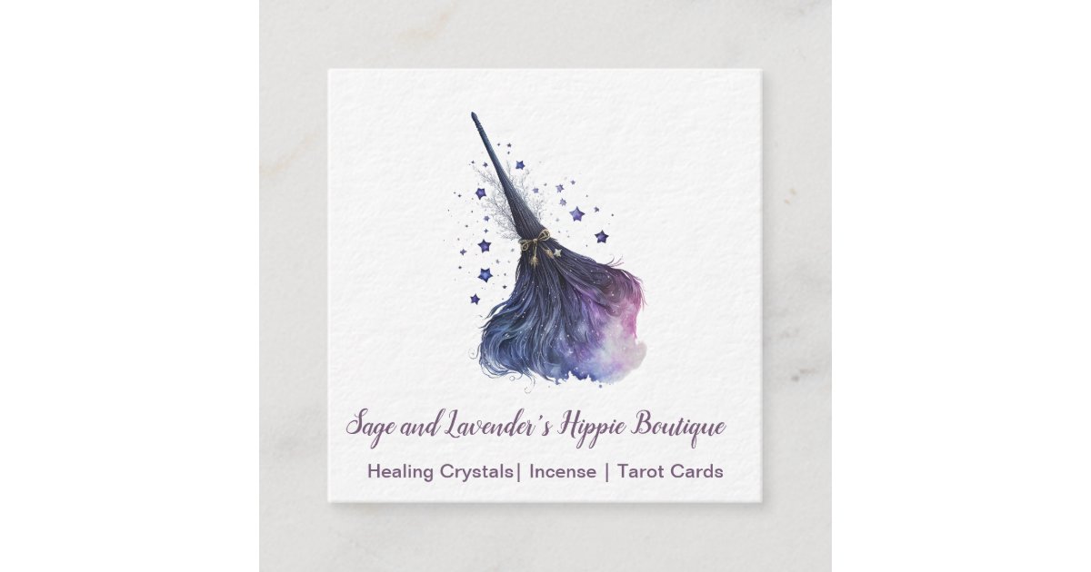 Magick Witch Broom Square Business Card | Zazzle
