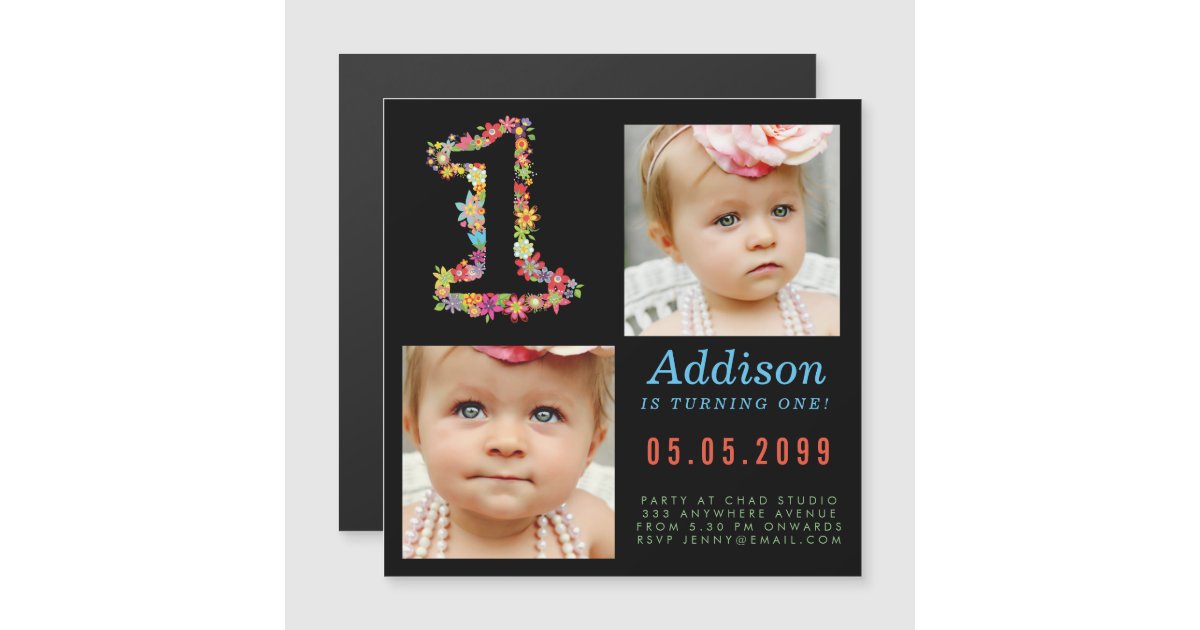 MAGNET Baby 1st Birthday Party Photo Card | Zazzle