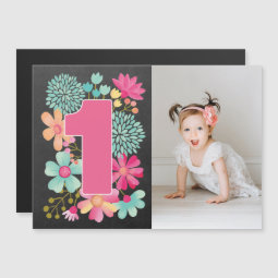 [MAGNET] Baby Girls 1st Birthday Photo Keepsake Magnetic Invitation ...