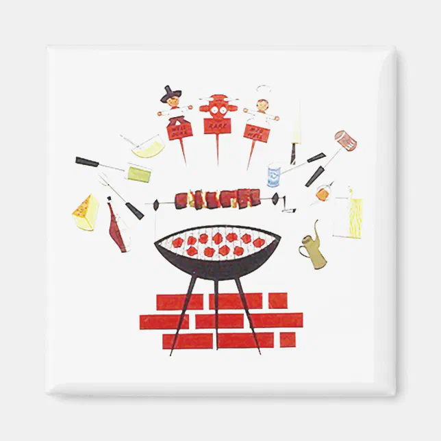 Magnet ~ RETRO Mid-Century Barbecue grill-out | Zazzle