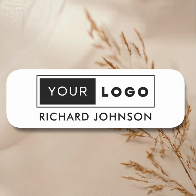 Magnetic Company Logo Employee White Name Tag | Zazzle
