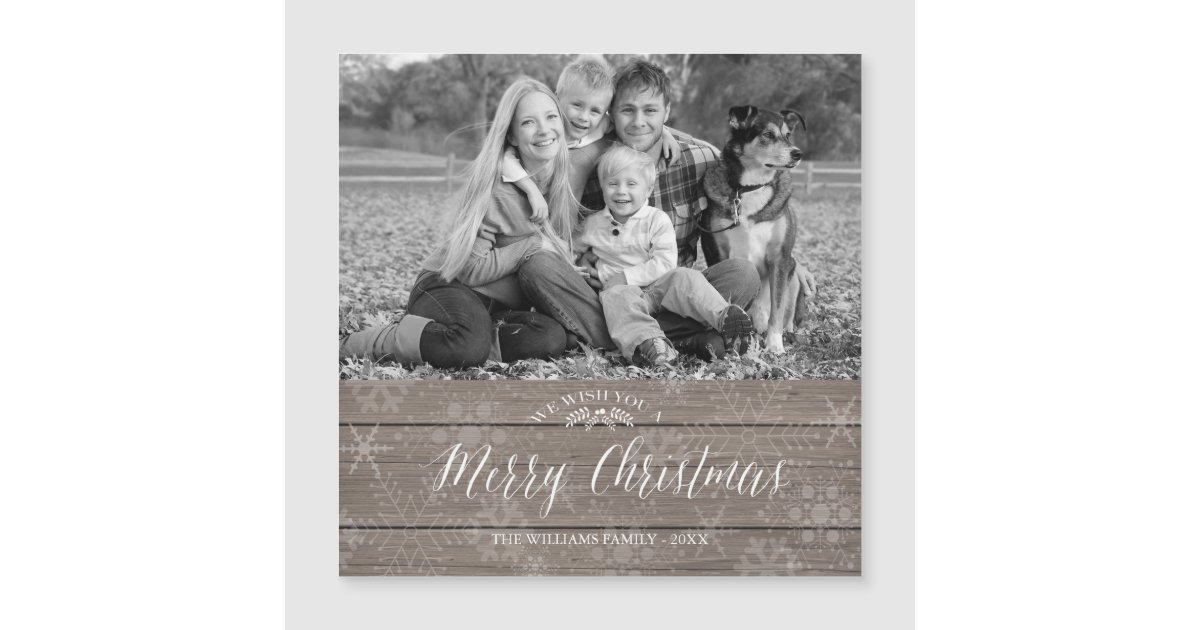 Magnetic Rustic Christmas photo card | Zazzle