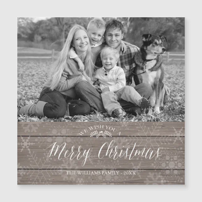 Magnetic Rustic Christmas photo card | Zazzle