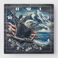 Magnificent Eagle With American Flag and Mountains Square Wall Clock ...