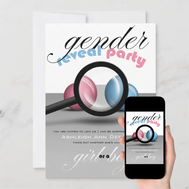 Magnifying Glass Marbles Gender Reveal Party Invitation | Zazzle